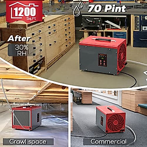 Abestorm Energy Star Commercial Dehumidifiers with Pump and Hose, 70 PPD Crawl Space dehumidifiers, up to 1,000 sq. ft. Compact, Portable, Auto Defrost, Memory Starting, 5 Years Warranty