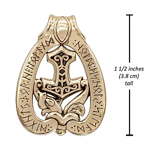 Dryad Design Bronze Mjolnir Thor's Hammer Pendant with Dragon and Norse Viking Blessing, 1.5 inches (3.8 cm)