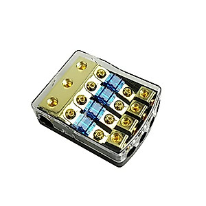 Mini ANL Fuse Holder, Auto Fuse Distribution Block 12V 0/2/4 Gauge in to 4/8 Gauge Out for Car Audio Amplifier Copper Wiring Module, 60Amp 4-Way