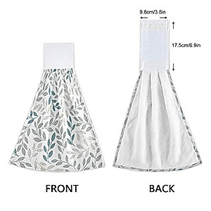Blue Gray Leaves Branches Hanging Kitchen Towel 12 x 17 Inch Gray Leaf Spring Flowers Hand Tie Towels Set 2 Pcs Tea Bar Dish Cloths Dry Towel Soft Absorbent Durable for Bathroom Laundry Room Decor