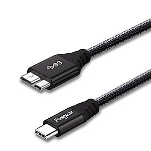 Fasgear USB C to Micro 3.0 Cord 1ft, Short Nylon Braided Metal Connector Type C 3.0 to Micro B Cable, Fast Charging Syncing Compatible for Toshiba Canvio,Westgate,Seagate,Galaxy S5 Note 3,etc (Black)