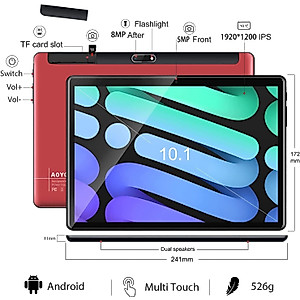 AOYODKG Tablet 2 in 1, Tablet 10.1 inch Android Tablet with Keyboard, 2.4/5G WiFi, 8GB+64GB(1TB Expand), Octa-Core, IPS HD Display, Dual Camera, Bluetooth, Google Certified Tablet PC, M40 (Red)