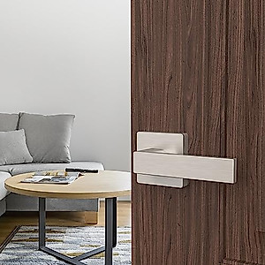 TICONN 2Pk Door Handle Heavy Duty, Reversible Square Door Lever for Bedroom, Bathroom and Rooms (Satin Nickel, Dummy - Front Mount, 2 Pack)