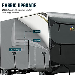 KING BIRD 210D Oxford Travel Trailer RV Cover, Rip-Stop Grid-Woven, Fits 27-30Ft Camper Motorhome - Waterproof, Windproof, Anti-UV with 2 PCS Straps & 4 Tire Covers