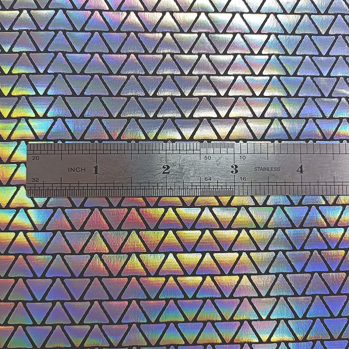 Hologram Metallic Foil Stretch Fabric Triangle Pattern(Silver 1yard)