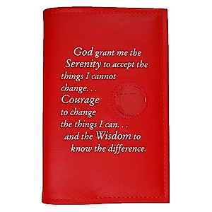 Alcoholics Anonymous AA 12 Steps & 12 Traditions Book Cover Serenity Prayer & Medallion Holder Red