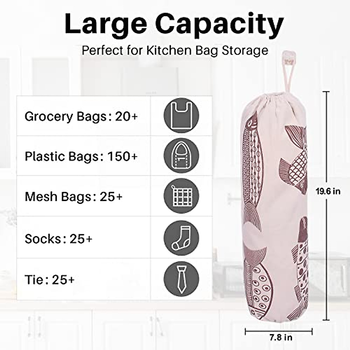 TOGETRUE Plastic Bag Holder, Natural Cotton Grocery Shopping Bag Holder, Cute Fish Pantry Decor (Coffe Brown)