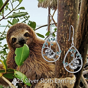 Sloth Earrings Sterling Silver Sloth Dangle Earrings Cute Sloth Christmas Jewelry for Women