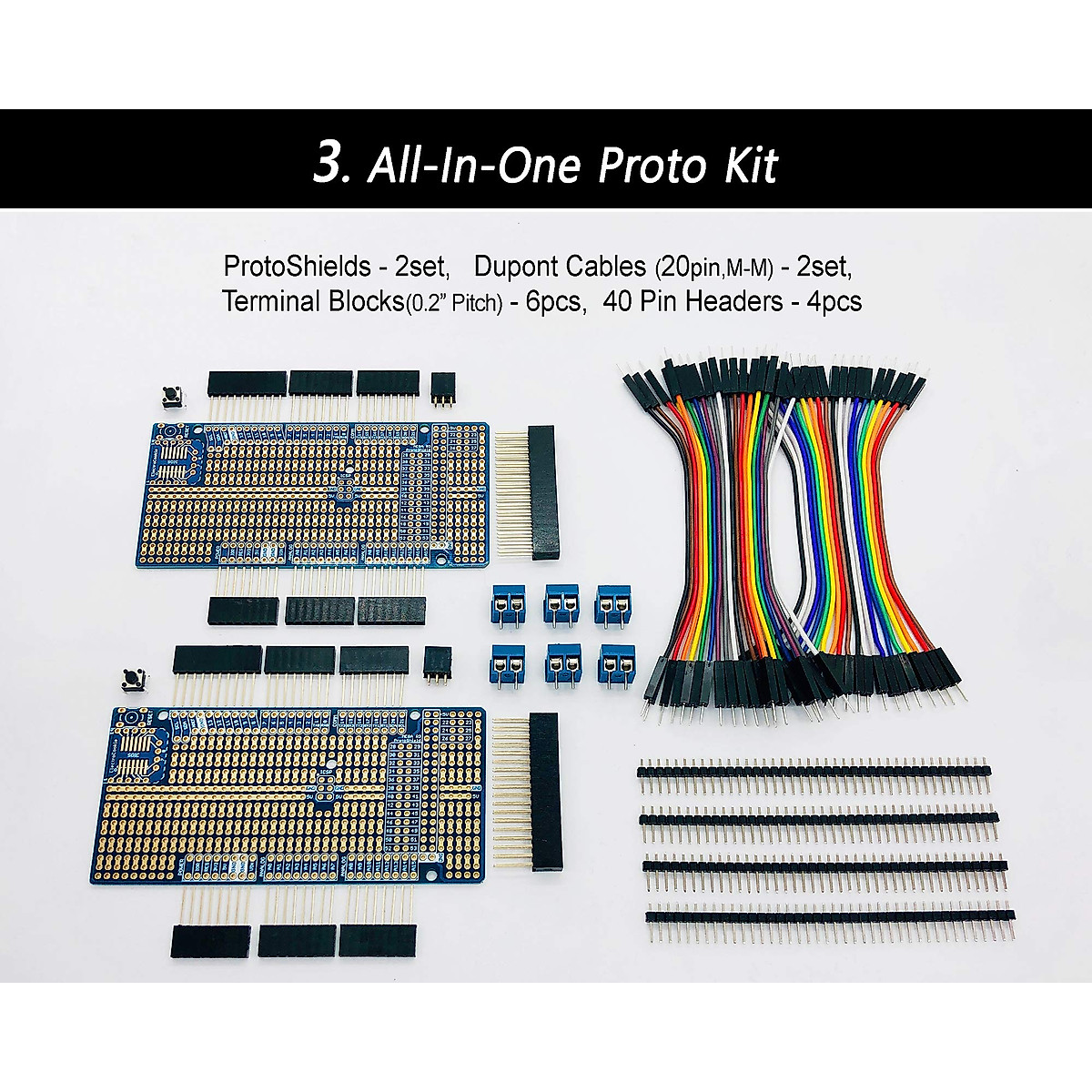 ElectroCookie Proto Shield Kit Compatible with Arduino Mega R3, Stackable DIY Expansion Prototype PCB (2 Pack)