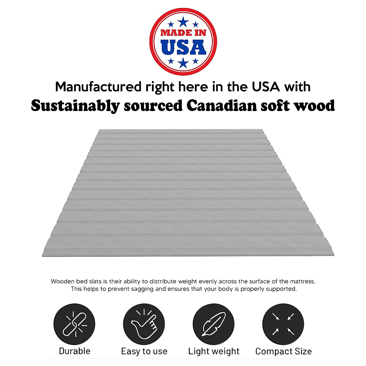 Continental Mattress, 0.75-Inch Heavy Duty Horizontal Wooden Bunkie Board/Bed Slats with Cover, Queen, Grey