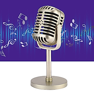 Facmogu Retro Microphone Props Model, Vintage Prop Mic, Fake Plastic Microphone Stage Table Ornament for Halloween Wedding Birthday Party Decoration - Gold