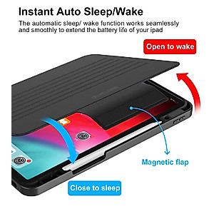 Bostone iPad Pro 12.9 Case 2021 5th Generation, 7 Viewing Angles Magnetic Stand, Smart Auto Sleep/Wake Protective iPad Pro 12.9 Case Cover Shockproof with Pencil Holder, Black