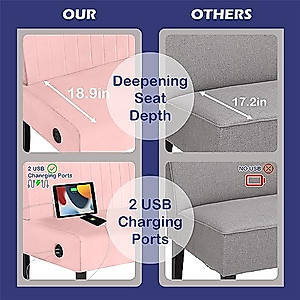 STHOUYN 43" W Mini Small Comfy Couch Armless Loveseat Sofa for Bedroom with USB Port, Velvet Pink Small Couches for Small Spaces Living Room, Apartment Office Dorm (Pink)