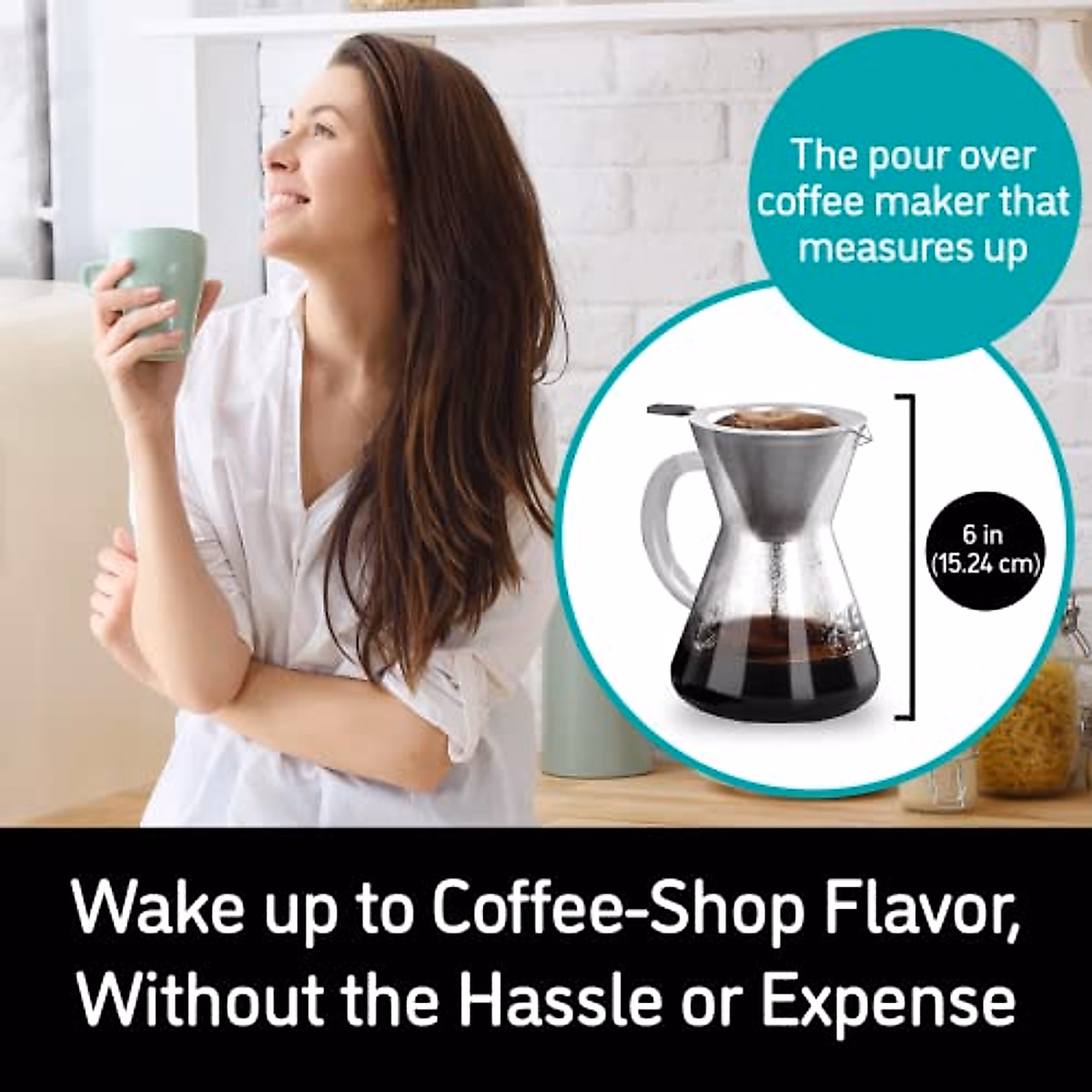 Coffee Gator Pour Over Coffee Maker - 14 oz Paperless, Portable, Drip Coffee Brewer Pour Over Set w/Glass Carafe & Stainless-Steel Mesh Filter, 400ml Clear