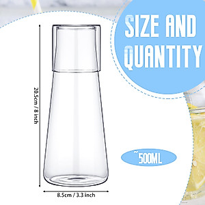 Clear Bedside Water Carafe Set 17.5 oz Night Water Carafe with Glass Bedside Carafe with Cup Nightstand Water Carafe Water Pitcher Carafe Mouthwash Decanter with Tumbler for Bedroom Table (1 Pack)