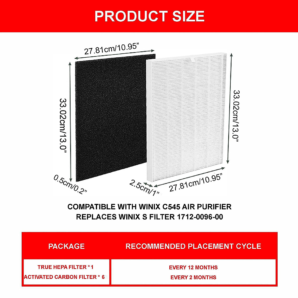 Topdeck ESSENTIALS C545 True HEPA Replacement Filter S, Compatible with Winix C545 Air Purifier, Replaces Winix S Filter 1712-0096-00. H13 Grade True HEPA Filter + 6 Activated Carbon Filters (1 + 6)