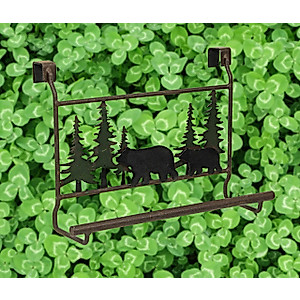 Metal Rustic Black Bear Family Door Mounted Towel Rack Kitchen Cabinet Organizer