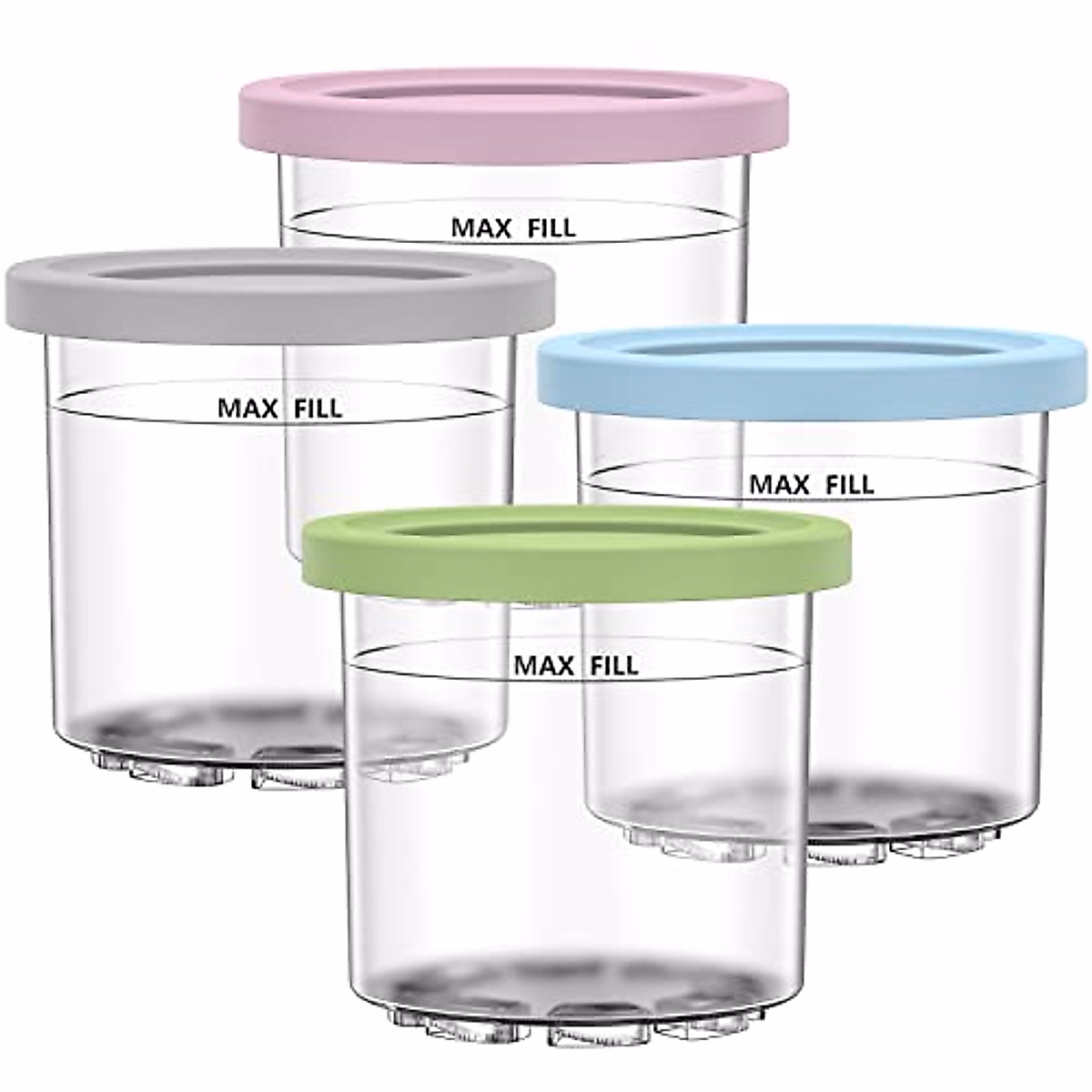 GoMaihe Containers Replacement for Ninja Creami Pints and Lids - 4 Pack, 16oz cup Compatible with NC301 NC300 NC299AMZ Series Ice Cream Maker, BPA Free Dishwasher Safe Leak Proof, Pink/Green/Grey/Blue