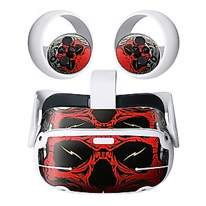 VR Headset and Controller Skin Stickers for Quest 2 Accessories(Flaming Skull)
