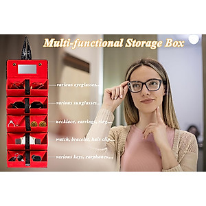 Travel Sunglasses Organizer Case Sunglass Travel Case Multiple Pairs Travel Glasses Case Eyeglasses Storage Holder Box 5 Slot for Women Men(Black+Red)