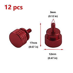 Antrader M3 Computer Case Thumb Screw Aluminum Alloy Knurled Hand Tighten Screws for Cover/Power Supply/PCI Slots/Hard Drives Wine Red 12PCS