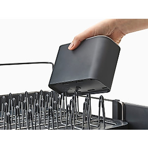 Joseph Joseph Stainless-Steel Extendable Dual Part Dish Rack Non-Scratch and Movable Cutlery Drainer and Drainage Spout, One-size, Gray