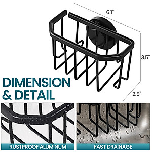 TAILI Sponge Holder with Strong Suction Cup, Dish Sponge Caddy Inside Sink Removable, Rustproof Aluminum for Sponges, Brushes, Stoppers and Scrapers - Black