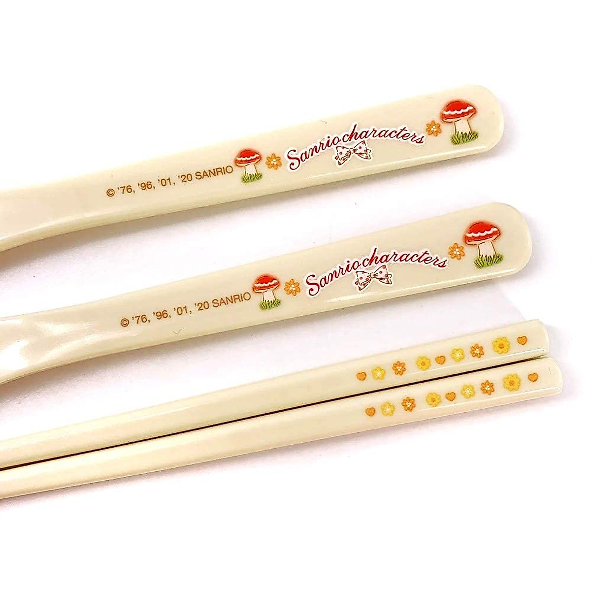 Kawaii Kitty Cat & Friends Mix Characters Trio Cutlery Set ABS-resin Fork Spoon Chopsticks In Case Box Portable Flatware 7.3"