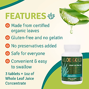 Aloe Life - Aloe Gold Tablets, Immune Support & Healthy Herbal Bitters, Supports Proper Digestion, Promotes Energy & Body Wellness, Certified Organically Grown Whole Leaf Aloe Vera Leaves (90 Tablets)