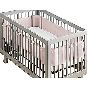 BreathableBaby Breathable Mesh Crib Liner – Deluxe Ruffle Collection – Blush – Fits Full-Size Four-Sided Slatted and Solid Back Cribs – Anti-Bumper