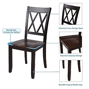 Merax 5-Piece Wooden Dining Room Set, Rectangular Wood Kitchen Table and 4 Chairs, Cherry+ Black