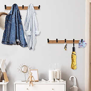 IBosins Coat Hooks Wall Mounted Coat Rack, 16.7'' Long, Entryway Hanging Coat Rack, Metal Wood Coat Rack with 5 Black Literary Rustic Hooks, Decorative Hooks Rail for Coat, Bag, Towel, Hat