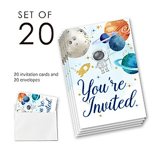 First Trip Around the Sun First Birthday Invitations Supplies Fill-In Set of 20 with Envelopes space Birthday Party Invites Cards, Double Sided