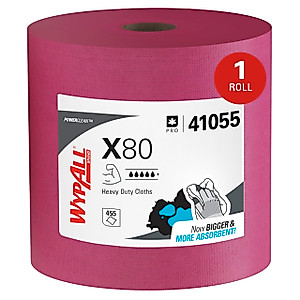 WypAll Power Clean X80 Heavy Duty Cloths (41055), Extended Use Cloths Jumbo Roll, Red, 475 Sheets / Roll; 1 Roll / Case