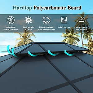 oneinmil 10x13FT Outdoor Polycarbonate Gazebo, Heavy Duty Double Roof Hardtop Gazebo with Aluminum Frame and Netting and Curtains for Patios