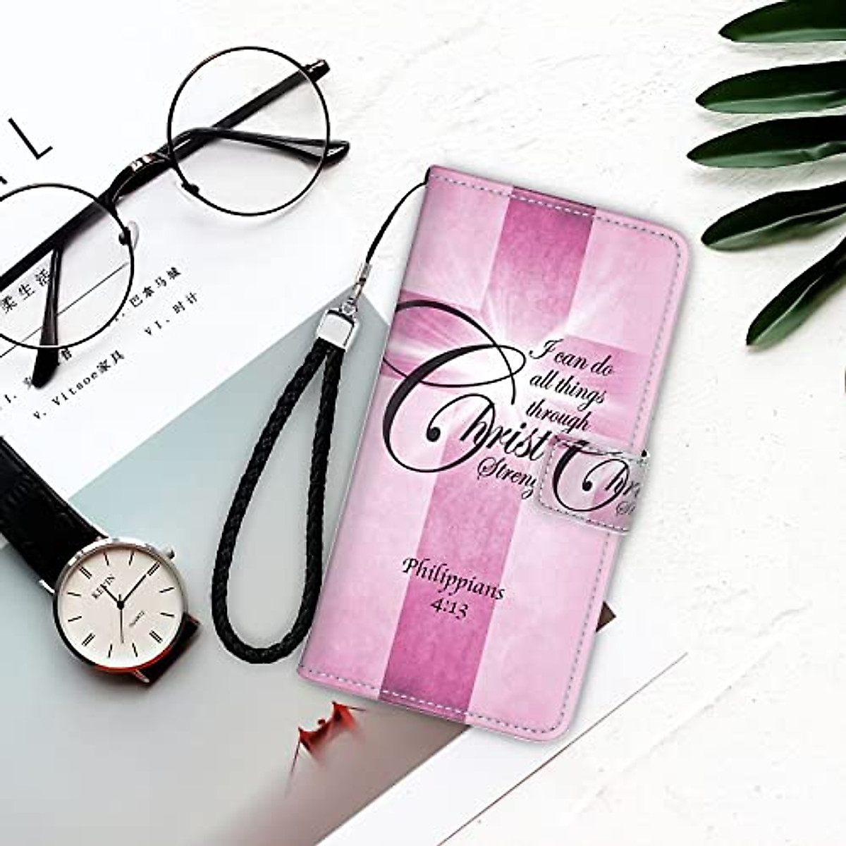 Wallet Case for Samsung Galaxy Note 10+ with Bible Verse Pink Stand Support Wristband Credit Card Slots Side Cash Pocket Magnetic Buckle PU Leather Flip Cover GackCase