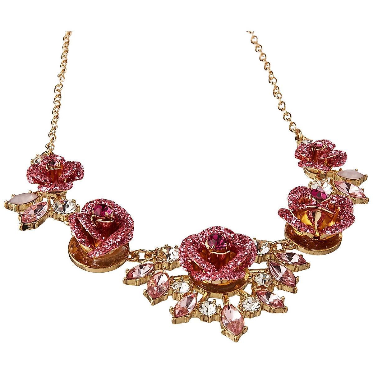 Betsey Johnson Glitter Rose Frontal Necklace, Pink