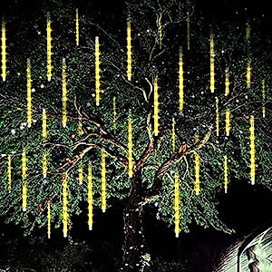 MIS1950s Christmas Lights Meteor Shower Lights 11.8'' 6pc Spiral Tubes 144 LEDs Waterproof Icicle Snowfall String Lights for Wedding Christmas Xmas Halloween Garden Tree Home Decor (Yellow)