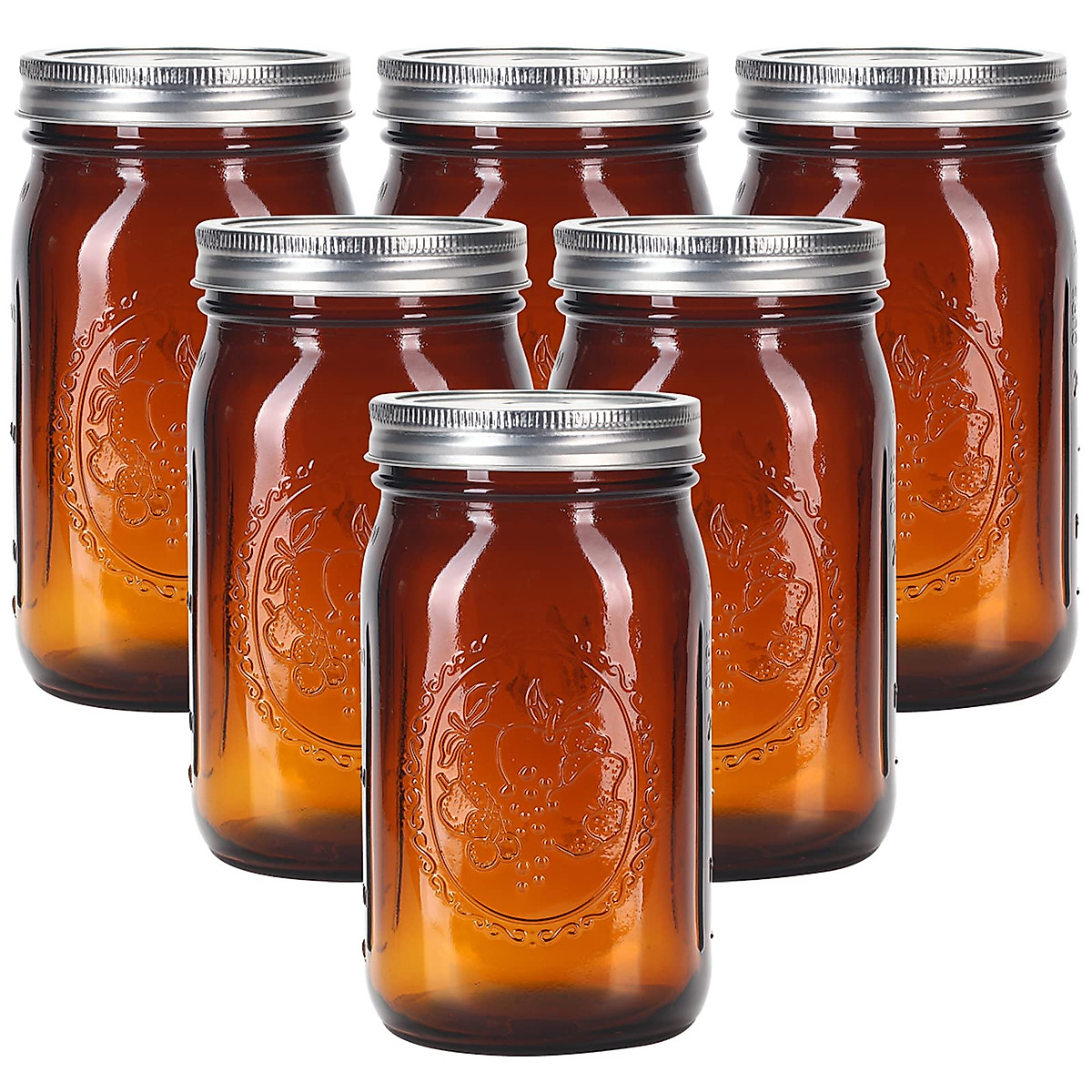 eleganttime Amber Glass Mason Jars 32 oz Wide Mouth with Airtight Lids and Bands 6 Pack Large Glass Canning Mason Jars Quart,Great for Canning Jar Pickle Fermenting Jam Jar