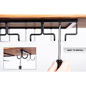 Set of 1 Wine Glass Holder and 1 Drying Mug Hook - Wine Glass Rack for Easy Storage and Organization - Stylish and Sturdy Wine Glass Rack Under Cabinet - Enjoy Your Wine Glass Hooks!