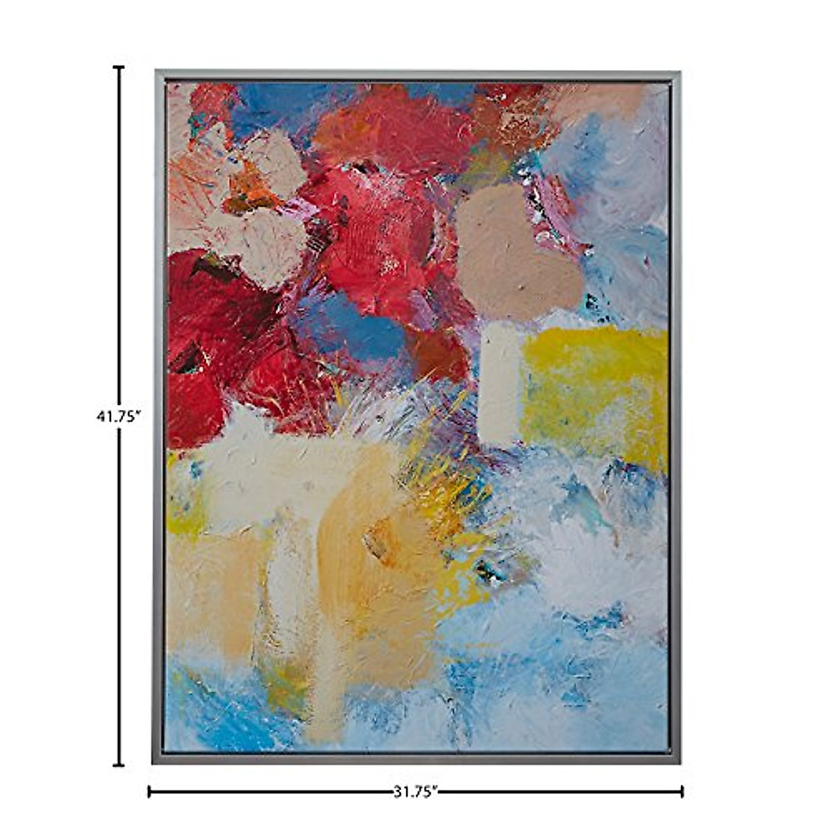Amazon Brand – Stone & Beam Abstract Red and Blue Print on Canvas Wall Art, Silver Frame, 31.75" x 41.75"