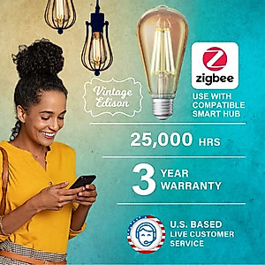 Sengled Zigbee Edison Bulb, Smart Hub Required, Work with SmartThings and Echo with Built-in Hub, Dimmable Filament ST19 LED Smart Vintage Edison Bulb, Voice Activated with Alexa, 2000K/60W Eqv. 2PK