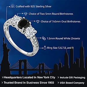 Gem Stone King 925 Sterling Silver Customized Personalized 3 Gemstone Birthstone For Her 3-Stone Engagement Ring For Women (2.61 Cttw, Available In Size 5, 6, 7, 8, 9)