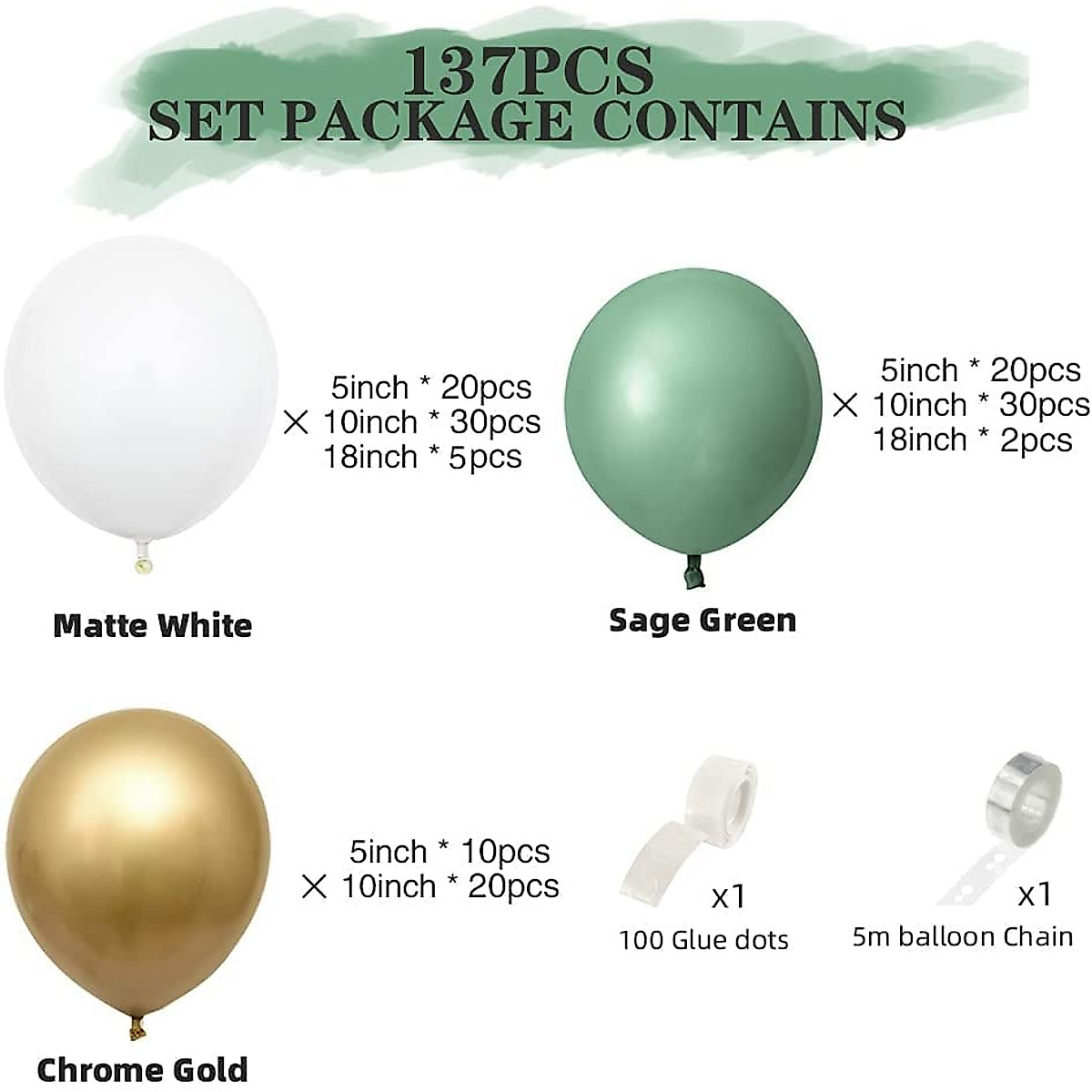 Balloon Arch Kit 139pcs Balloon Garland Kit Olive Green Latex balloons (Olive Green)