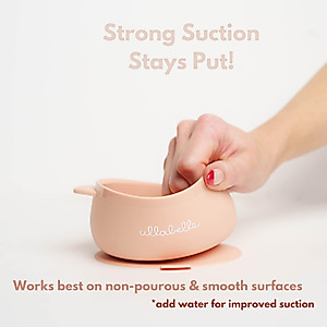 Ullabelle Suction Toddler Plates & Bowls Complete Set w/Spoon- BPA Free 100% Food Grade Silicone- Microwave & Dishwasher Safe Baby Suction Plate, Suction Bowl w/Lid, & Spoon- (Pink)