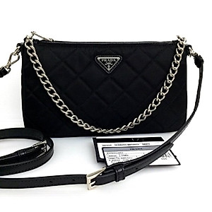 Prada Quilted Tessuto Nylon Chain Black Convertible Shoulder Bag 1BH026