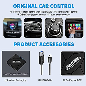 FBINSE 2023 Wireless CarPlay Adapter for Cars with Factory Wired CarPlay, CarPlay Wireless Adapter Dongle Converts Wired to Wireless CarPlay, Plug and Play, 5.8GHz WiFi/Bluetooth 5.2, Online Update
