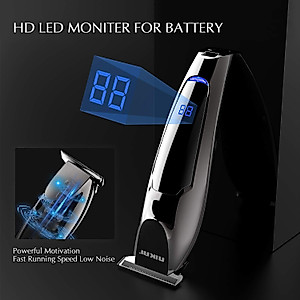 Cordless Electric Clippers, Men's Hair Clipper and Hairdressing Tool Set, Used for Men's Beard Trimming, Haircuts, etc, Rechargeable, with LED Display, 5 Length Combs, Silver ZEKEE