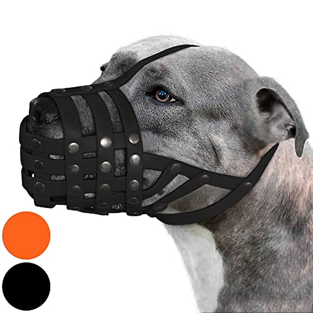 BRONZEDOG Pitbull Dog Muzzle Amstaff Waterproof Basket Breathable Mesh Stop Biting Chewing Adjustable Mask for Large Dogs (Black)