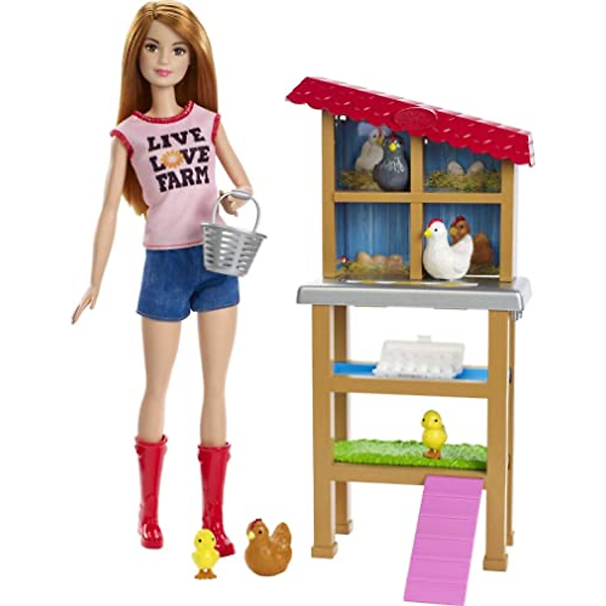 Barbie Chicken Farmer Doll, Red-Haired, and Playset with Henhouse, 3 Chickens, 2 Chicks and More, Career-Themed Toy for 3 to 7 Year Olds (Amazon Exclusive)